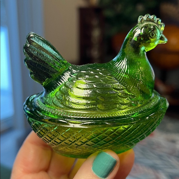 Vintage | Accents | Vintage Green Glass Hen On Nest Small Candy Dish ...